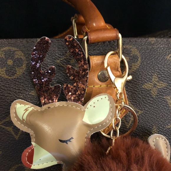 Bags | Purse Rudolph Reindeer Brown Pom Gold Keychain Clip Bag Adorable ...